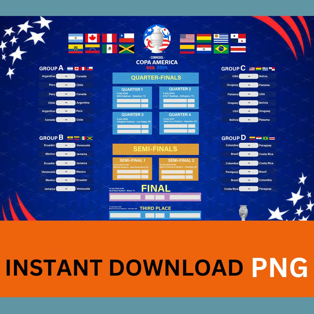 Copa América 2024 Wall Chart Printable Ecuador Costa Rica Peru Bolivia ...