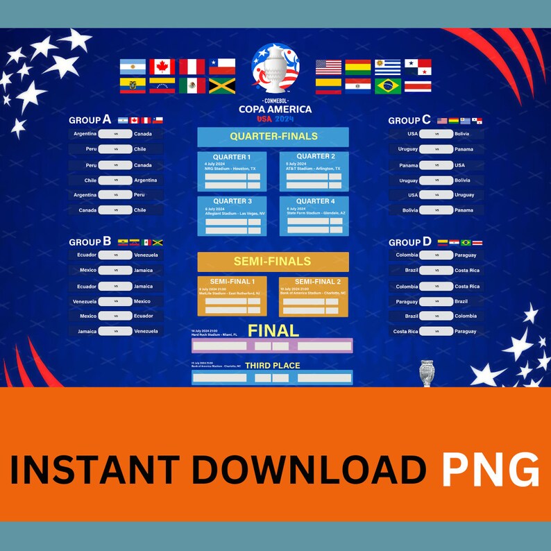 Copa América 2024 Wall Chart Printable Ecuador Costa Rica Peru Bolivia ...