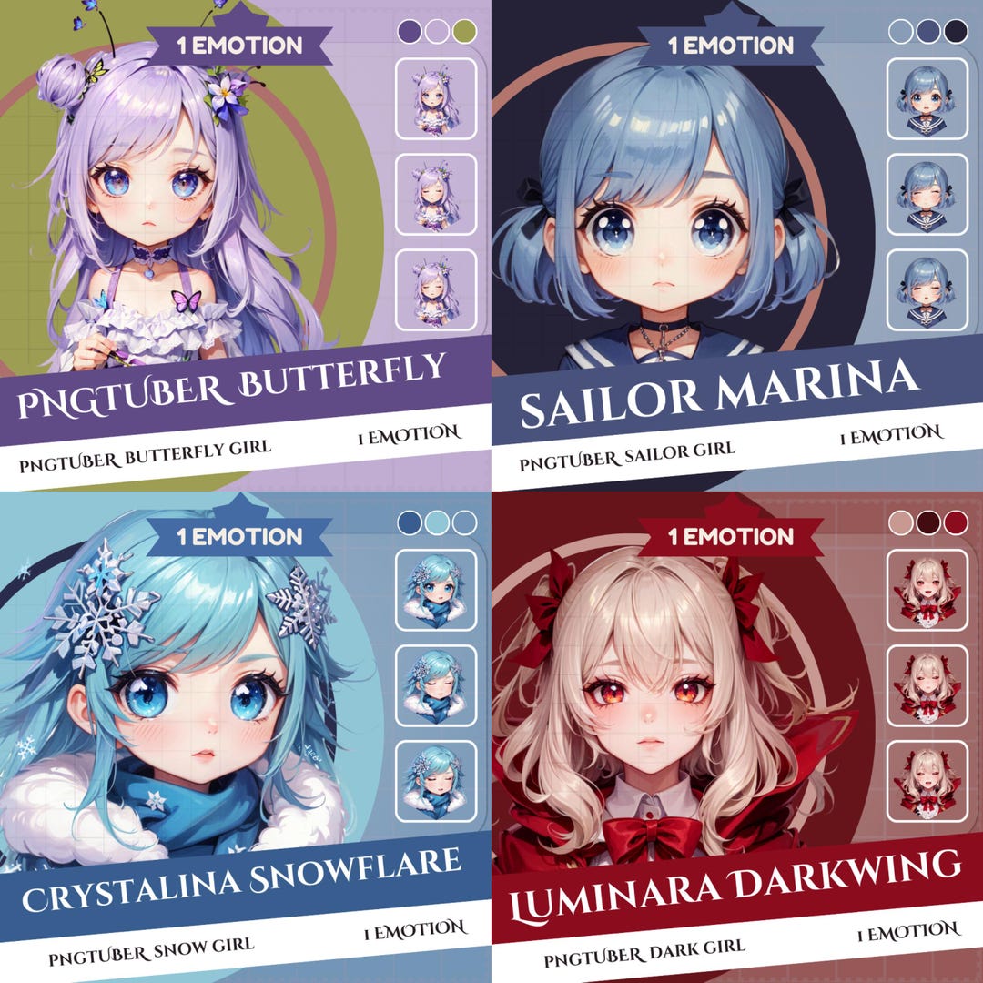 Set of 4 Pngtuber Model Pngtuber Butterfly Sailor Marina Pngtuber ...