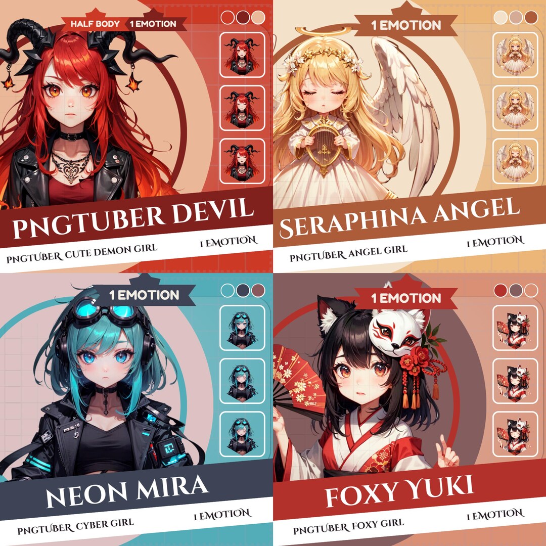 Set of 4 Pngtuber Model Bunny Mira Frost Kira Crystal Lila Pngtuber ...