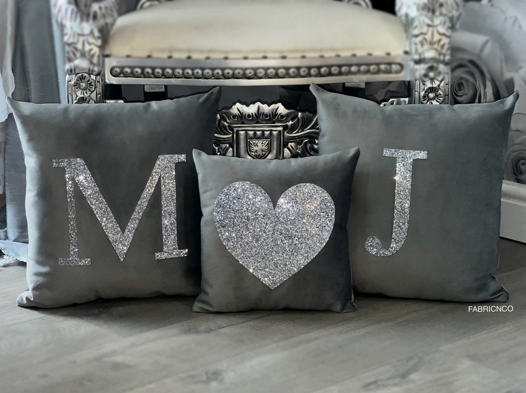 Plush Velvet Initials & Heart Couples Cushions Set of Three – Any ...