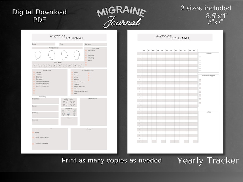 Printable Migraine Tracker | Migraine Journal | Symptom Tracker ...