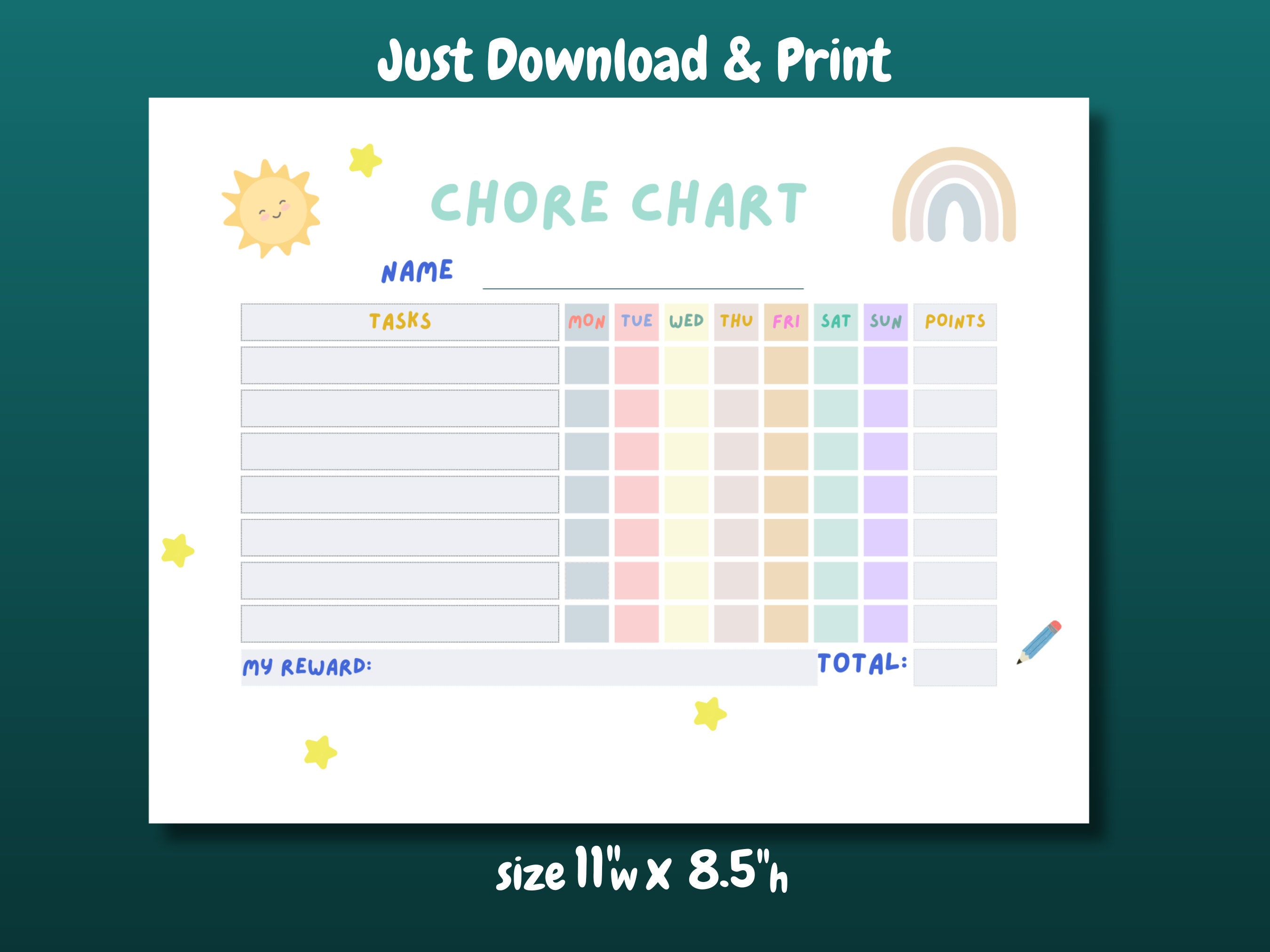 Kids Chore Chart | Kids Daily Checklist Schedule Printable | Daily ...