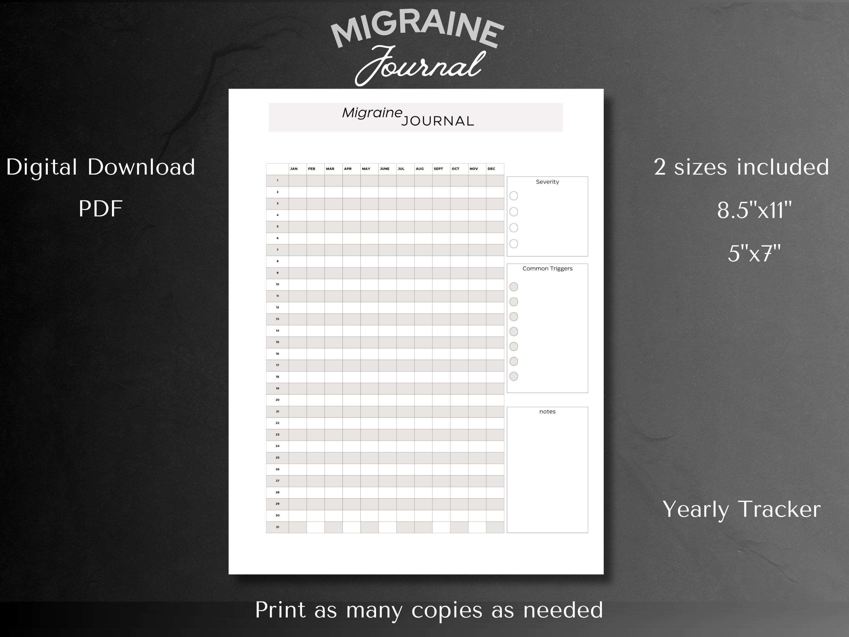 Printable Migraine Tracker Migraine Journal Symptom - Etsy