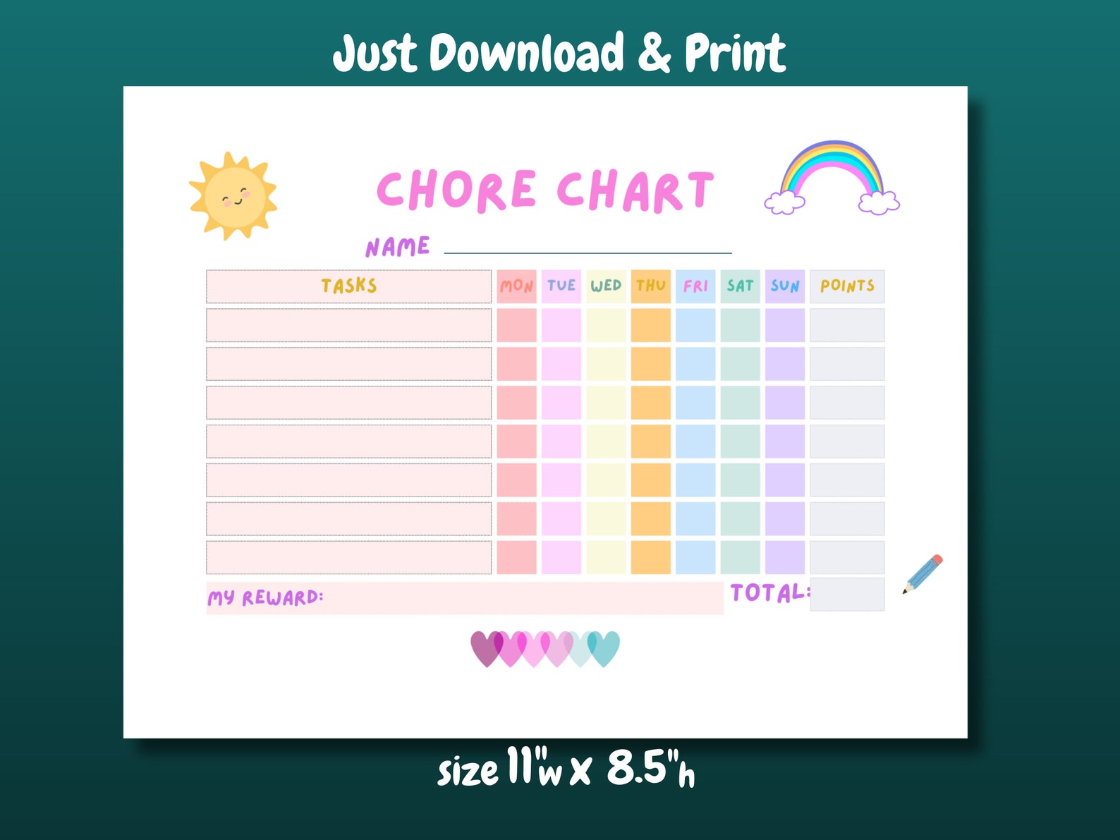 Kids Chore Chart | Kids Daily Checklist Schedule Printable | Daily ...