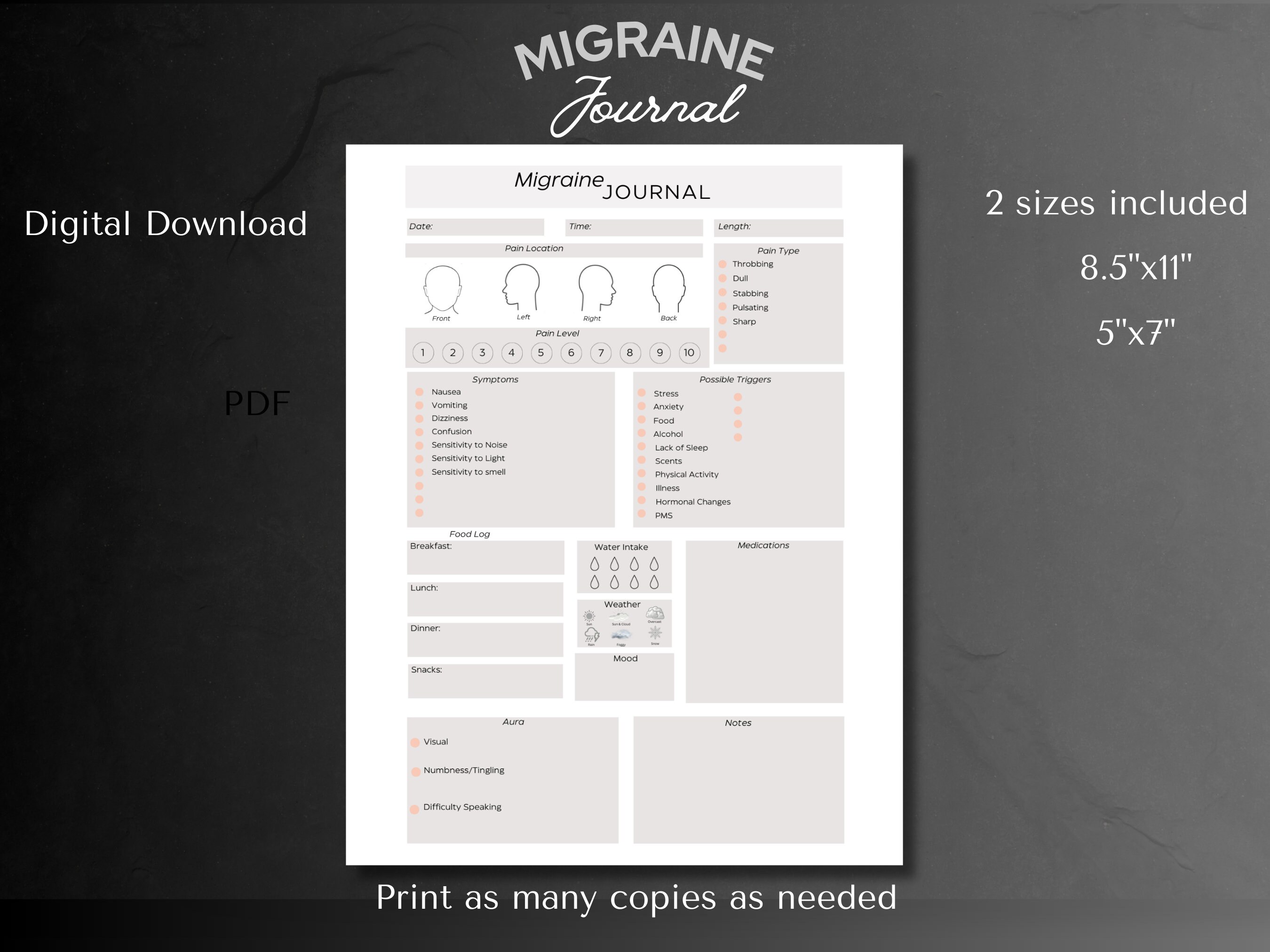 Printable Migraine Tracker Migraine Journal Symptom - Etsy