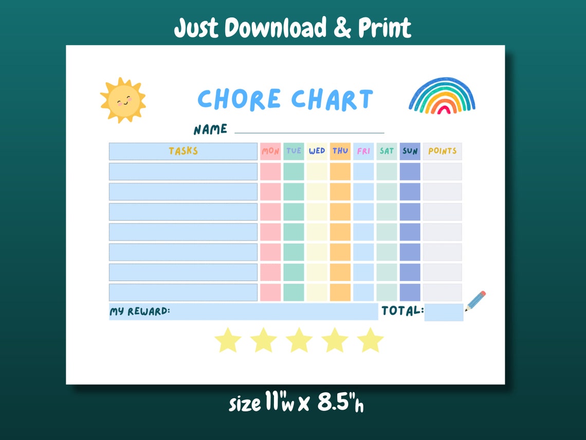 Kids Chore Chart | Kids Daily Checklist Schedule Printable | Daily ...