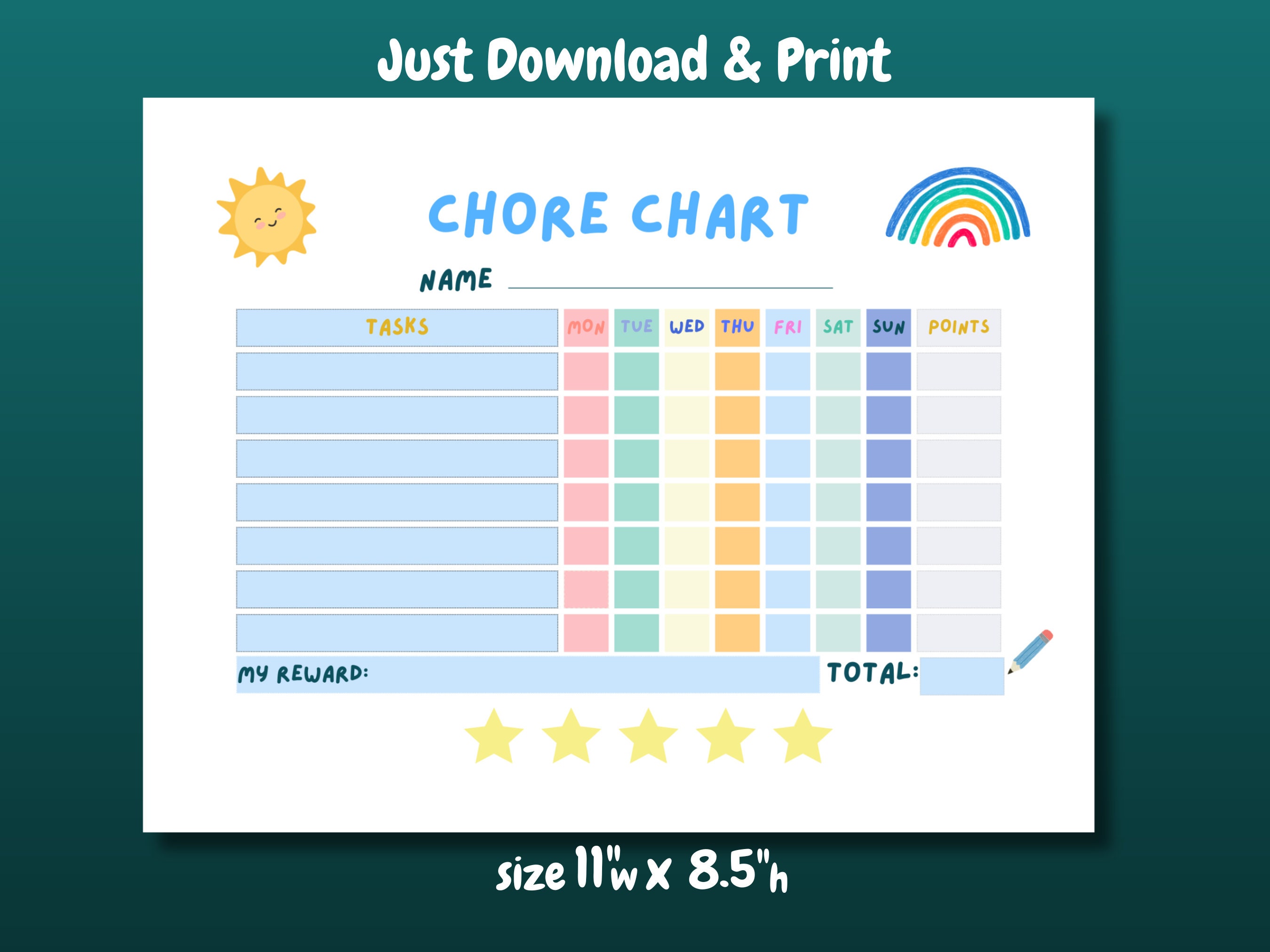 Kids Chore Chart | Kids Daily Checklist Schedule Printable | Daily ...