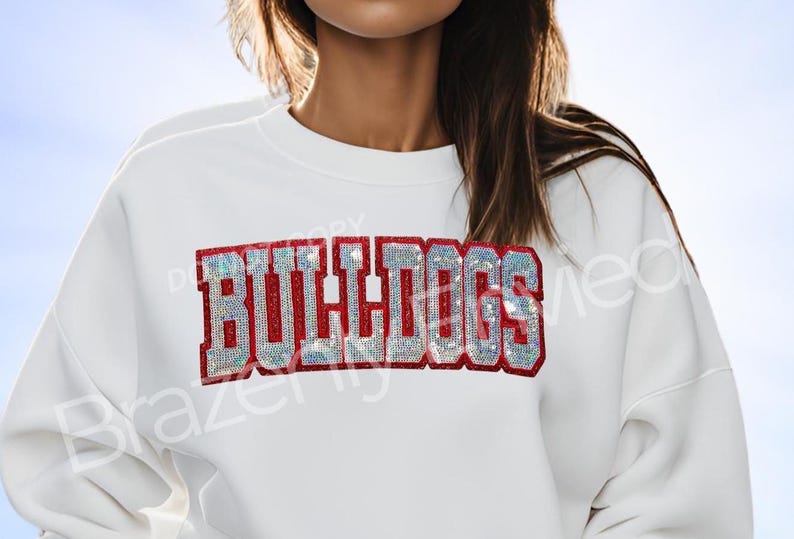 Sequin Bulldogs Patch Silver Sequins With Red Glitter Backing DIY Iron on Applique Sports ...