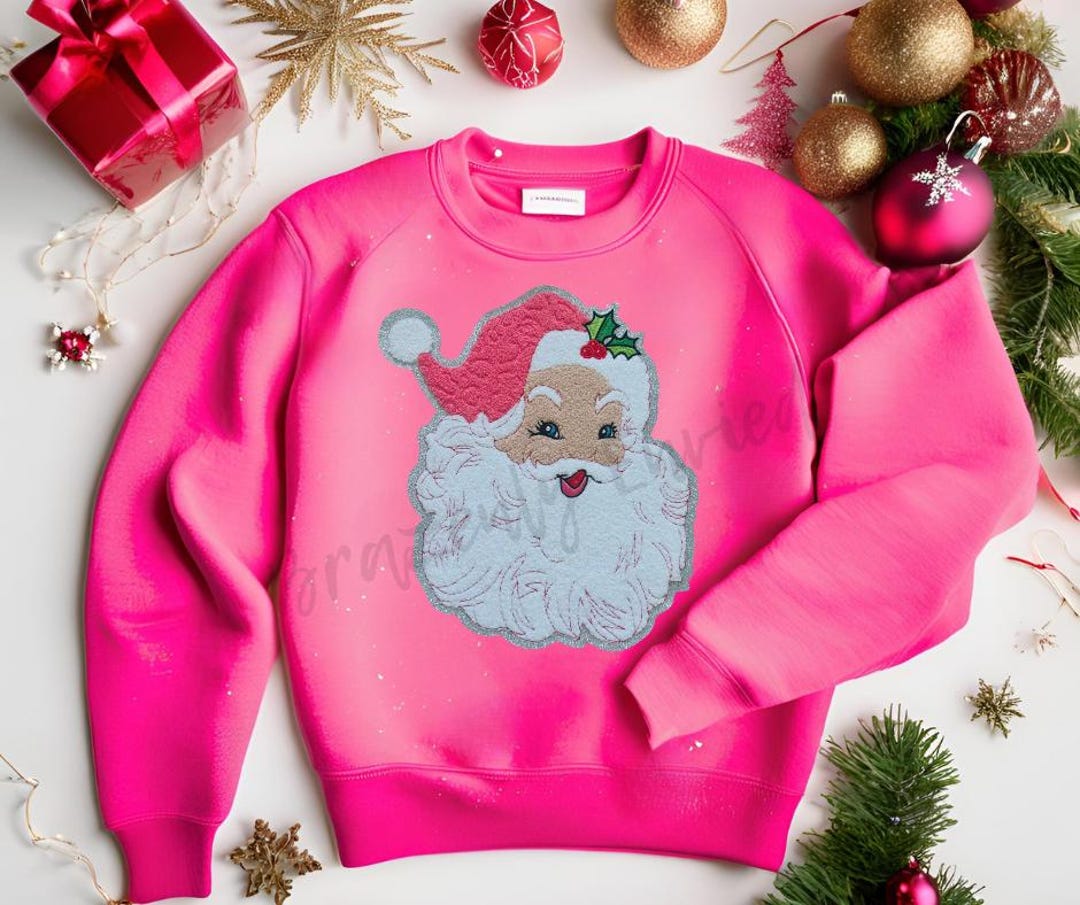 Santa Patch Chenille | Pink Hat Santa Chenille Patch | Vintage Santa ...