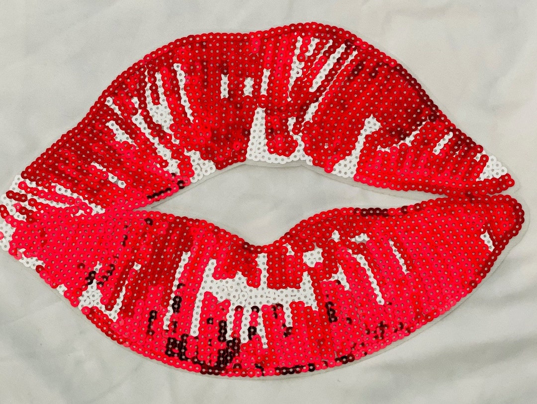 Red Sequin Lip's Patch Sequin Patch Popular Valentine Design Red and White Sequin Lip Patch ...