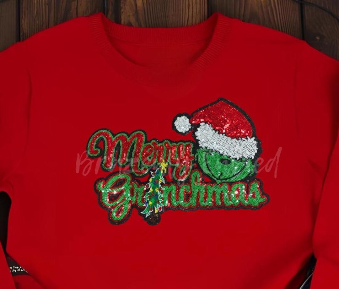 GRINCHY Patch Red and Green Sequins With Black Glitter Backing - Etsy