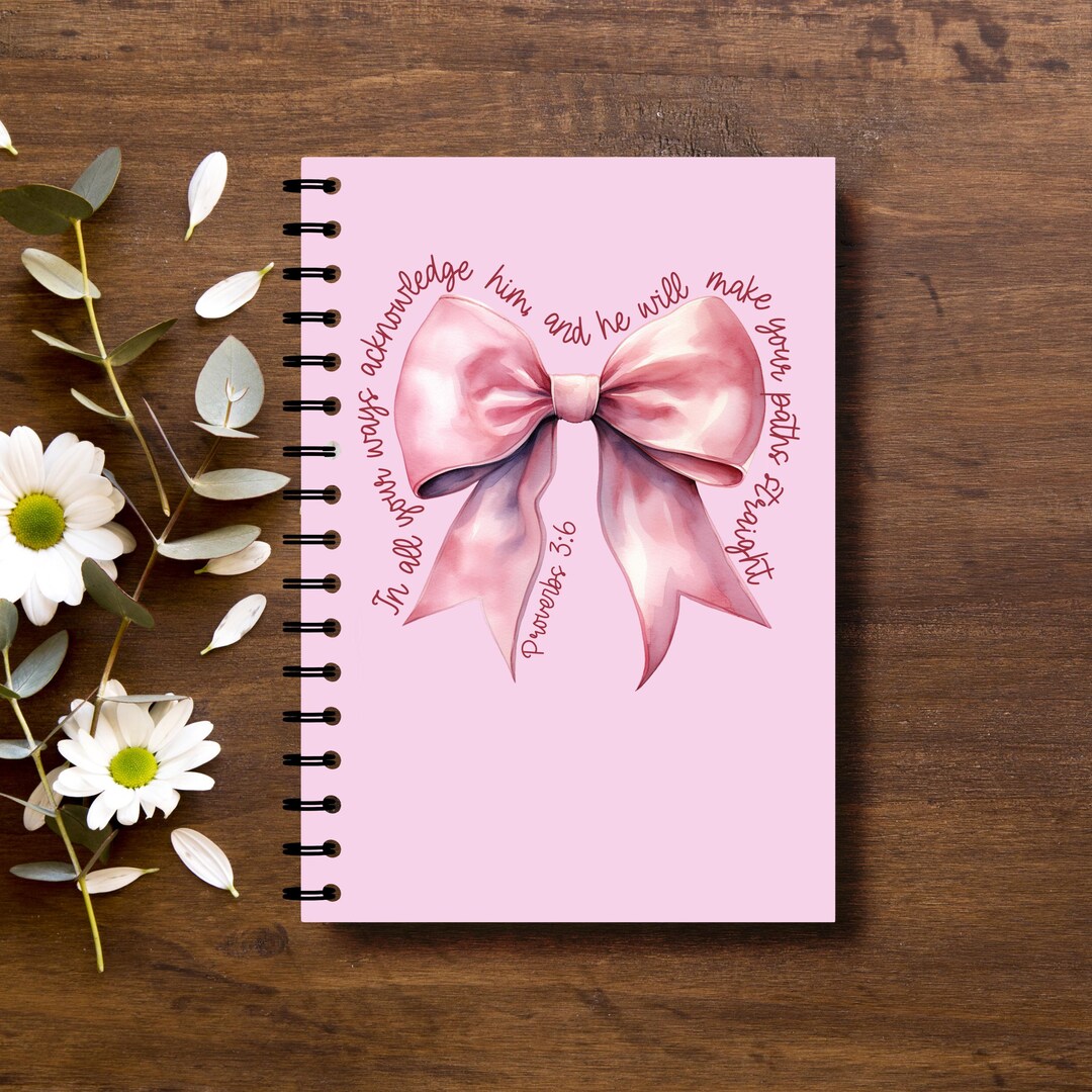 Coquette Bible Verse Spiral Notebook, Sermon Notes, Trendy Pink Church ...
