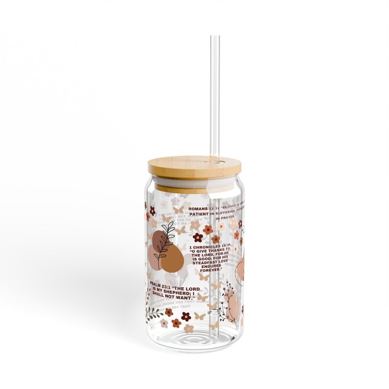 Bible Verse Glass Tumbler With Straw and Lid, Christian Ice Coffee Cup ...