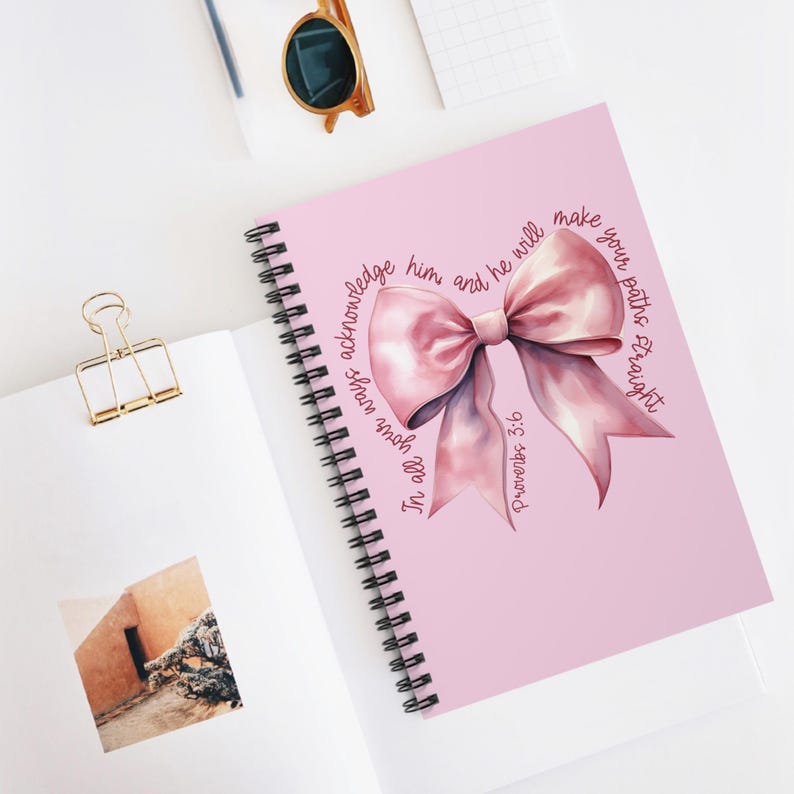 Coquette Bible Verse Spiral Notebook, Sermon Notes, Trendy Pink Church ...