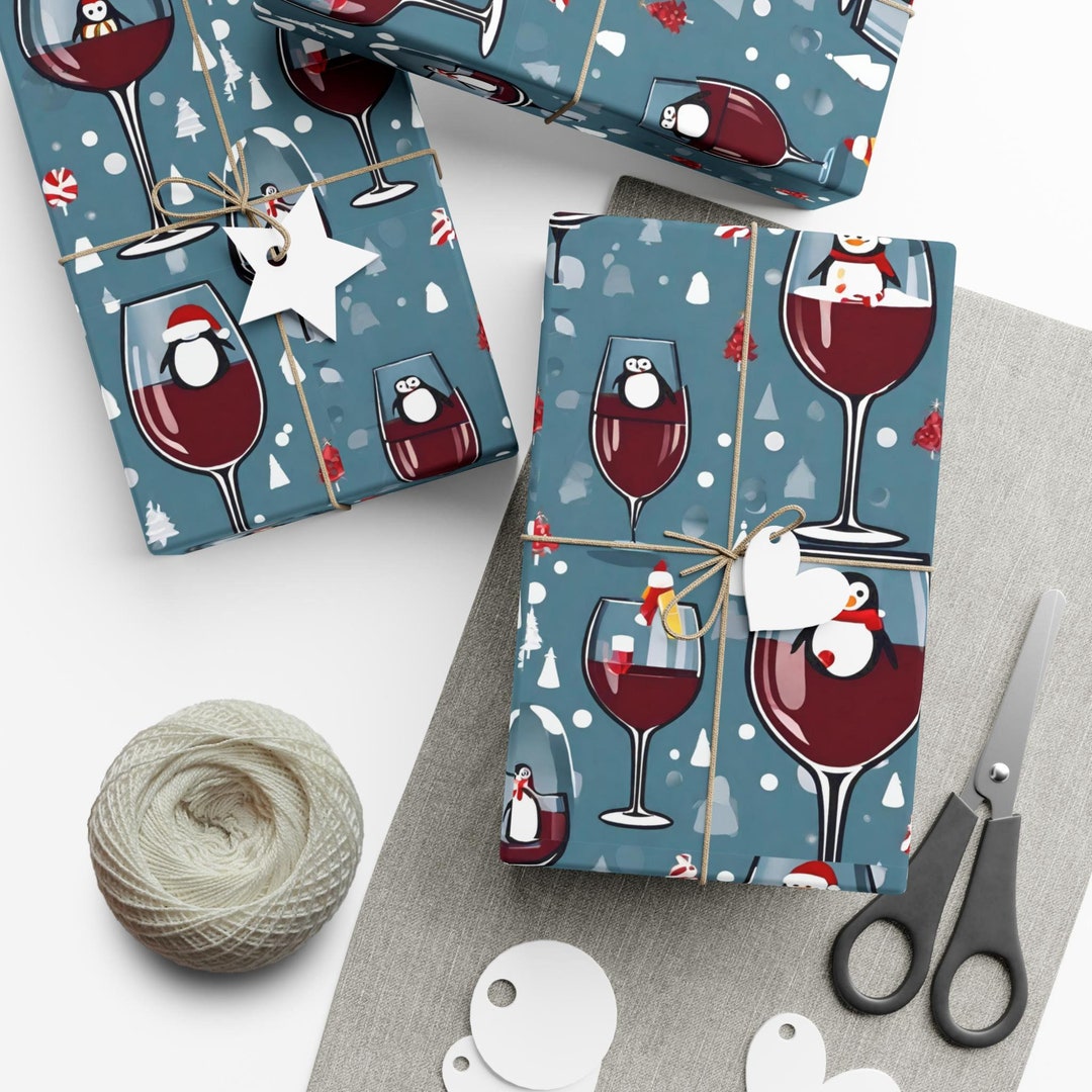 Cute Fun Penguins With Wine Wrapping Papers, Christmas Wrapping Paper ...