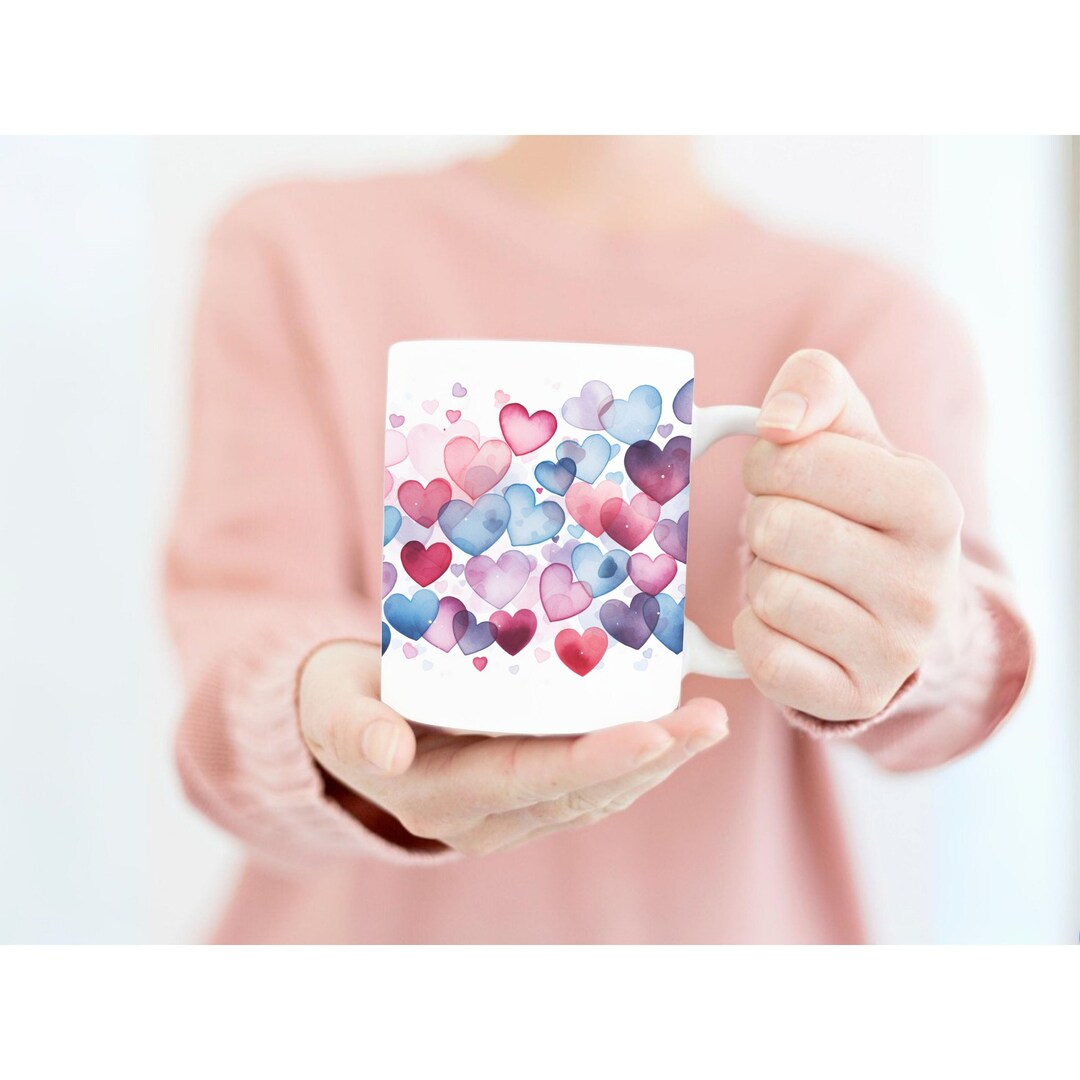 Watercolor Valentines Pink And Red Heart Mug Valentines Day Coffee