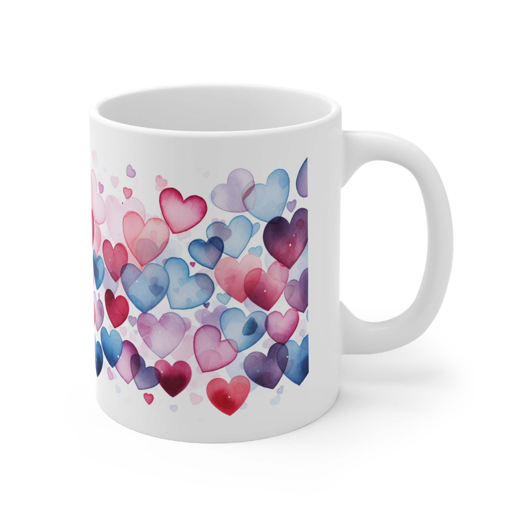 Watercolor Valentines Pink And Red Heart Mug Valentines Day Coffee