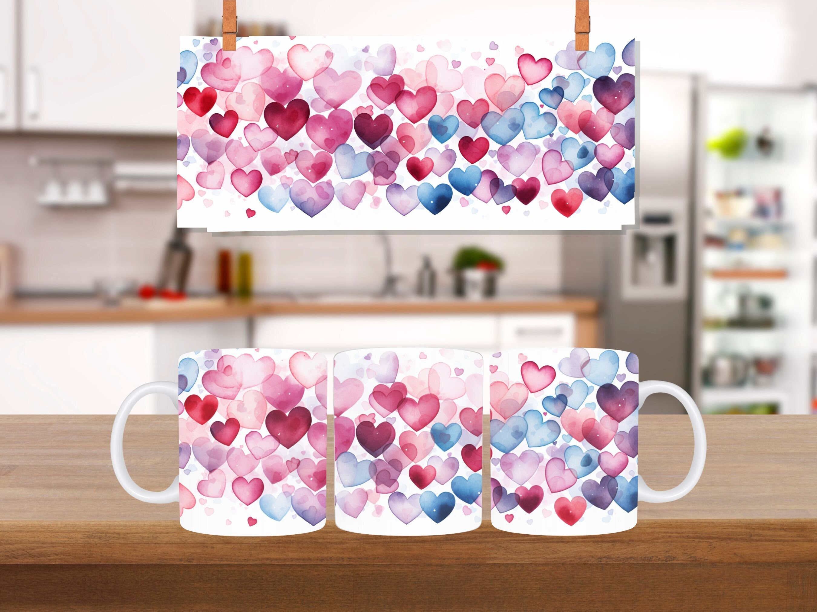 Watercolor Valentines Pink And Red Heart Mug Valentines Day Coffee