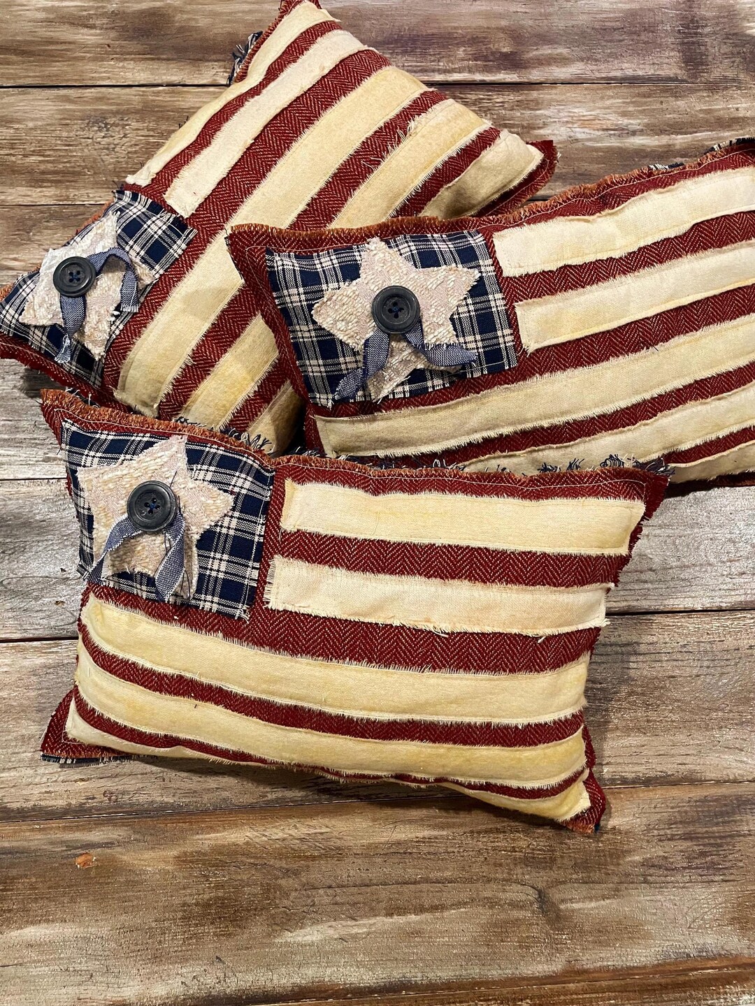 Small Primitive American Flag Applique Accent Pillow, Rustic Americana ...