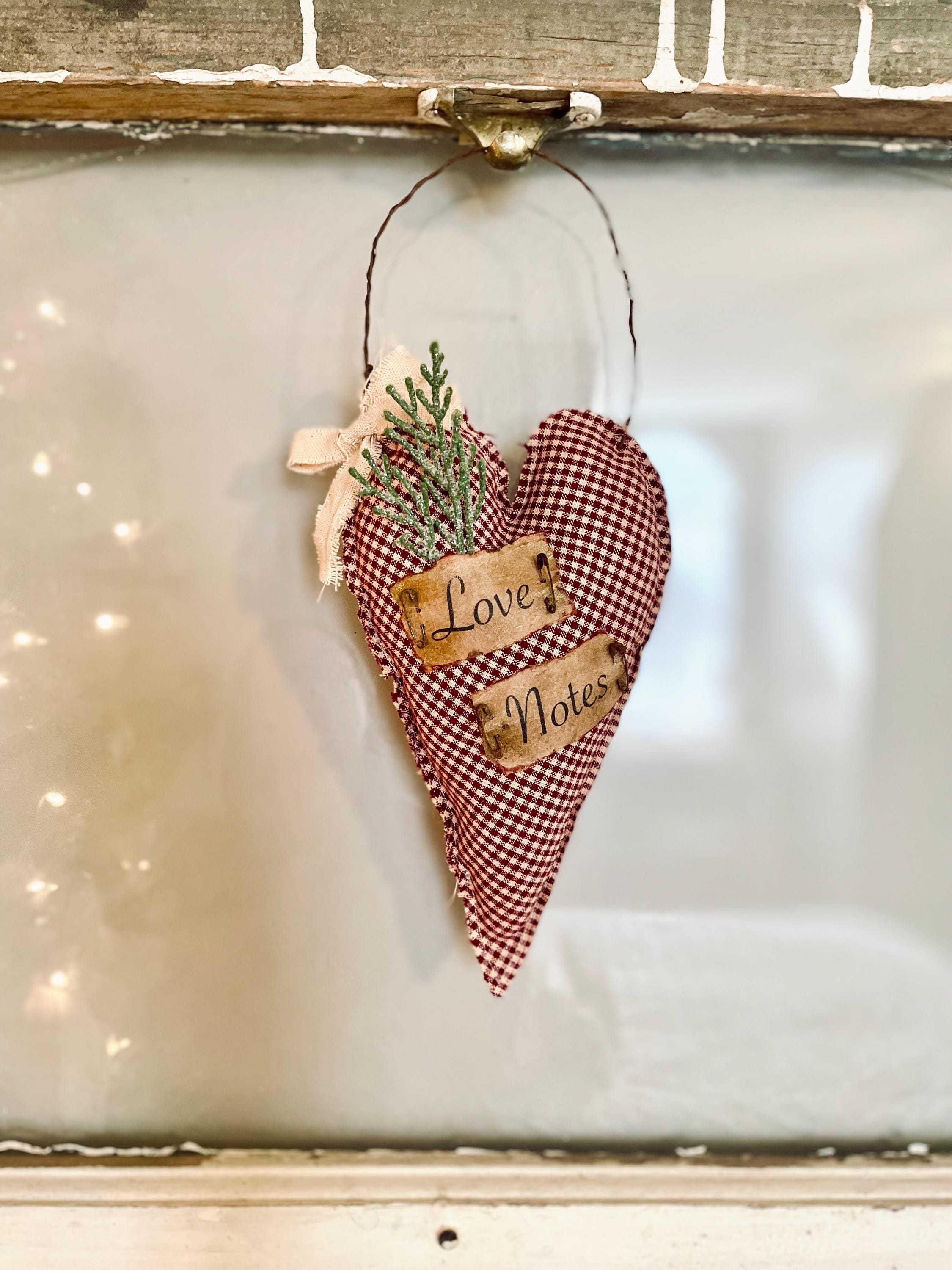 Primitive Heart Shaped Brick Red Valentine Hanger, Folkart Heart Bowl ...
