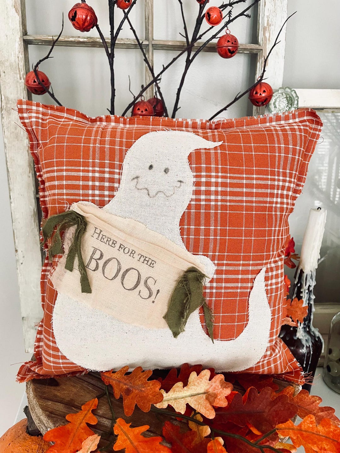 Spooky Halloween Ghost Pillow, Autumn Decor, Here for the Boos, Country ...