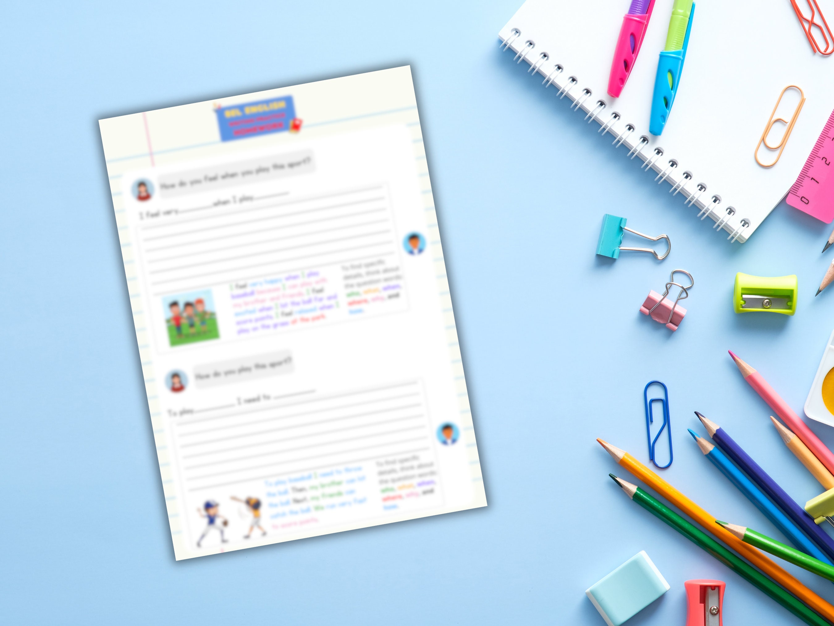 Sports-english Writing Practice - Etsy