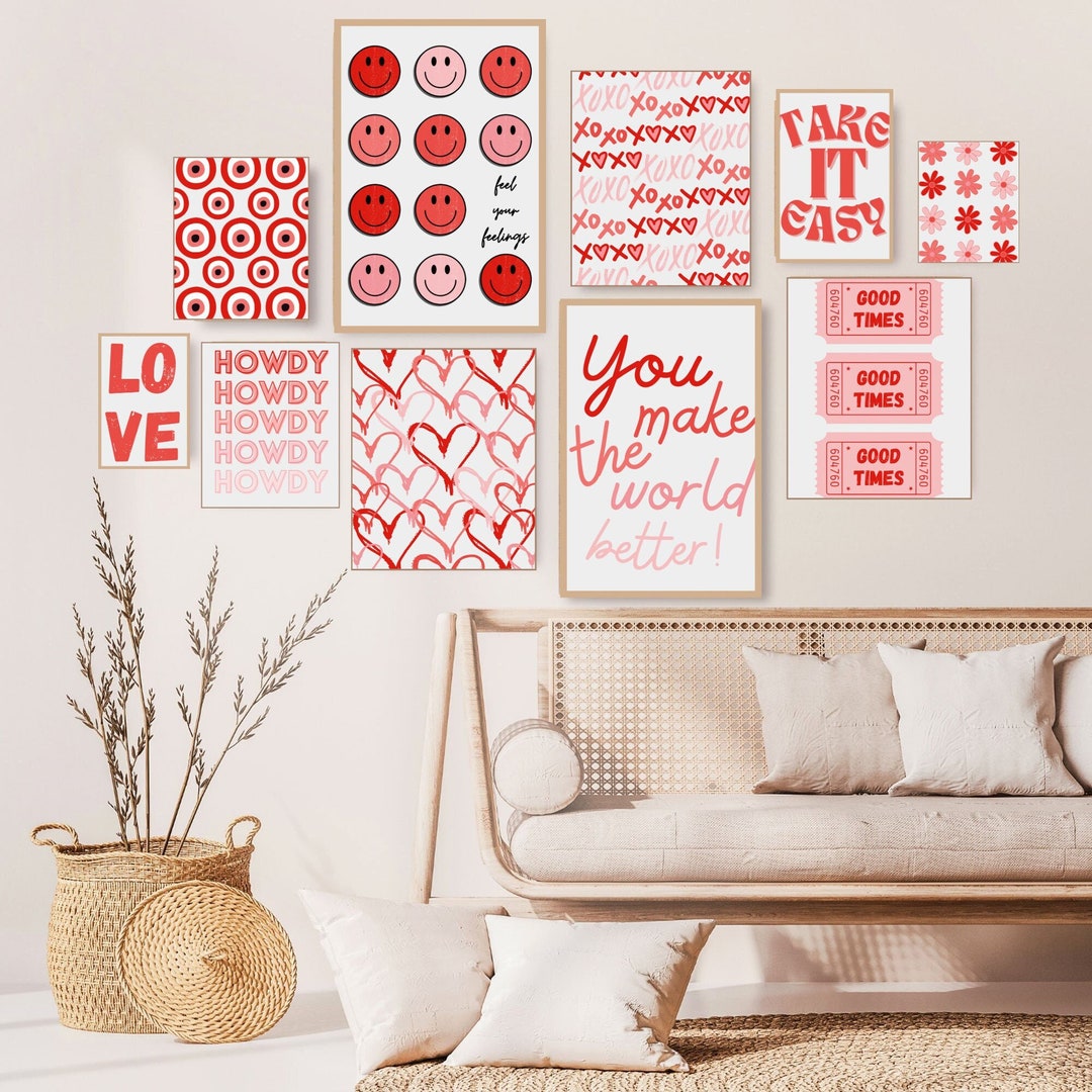 Trendy Wall Art Collage Kit - Set of 24 - Retro Posters - Red Wall Art ...