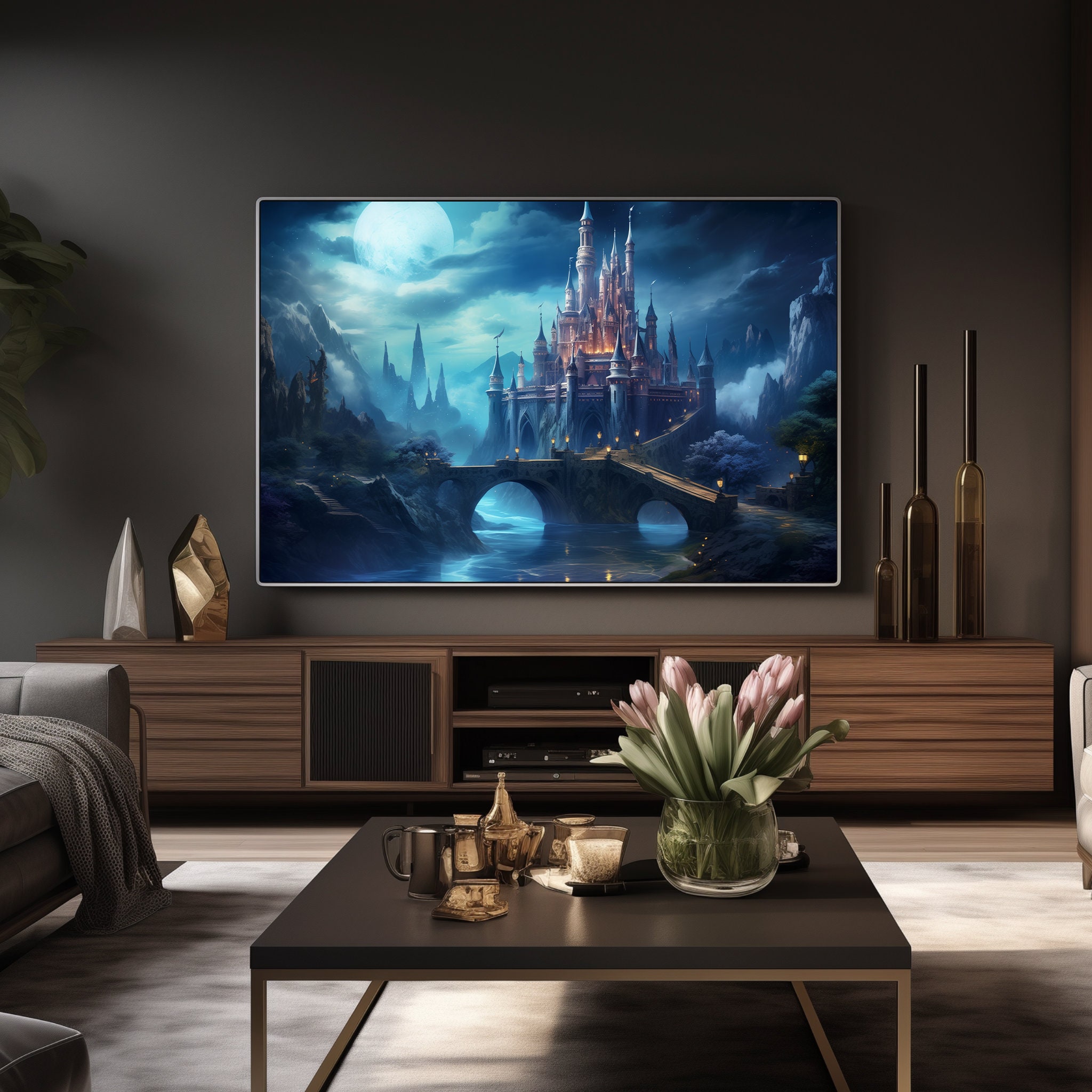 Samsung Frame TV Art | Pastel Moody Castle | Digital Download | Art for ...