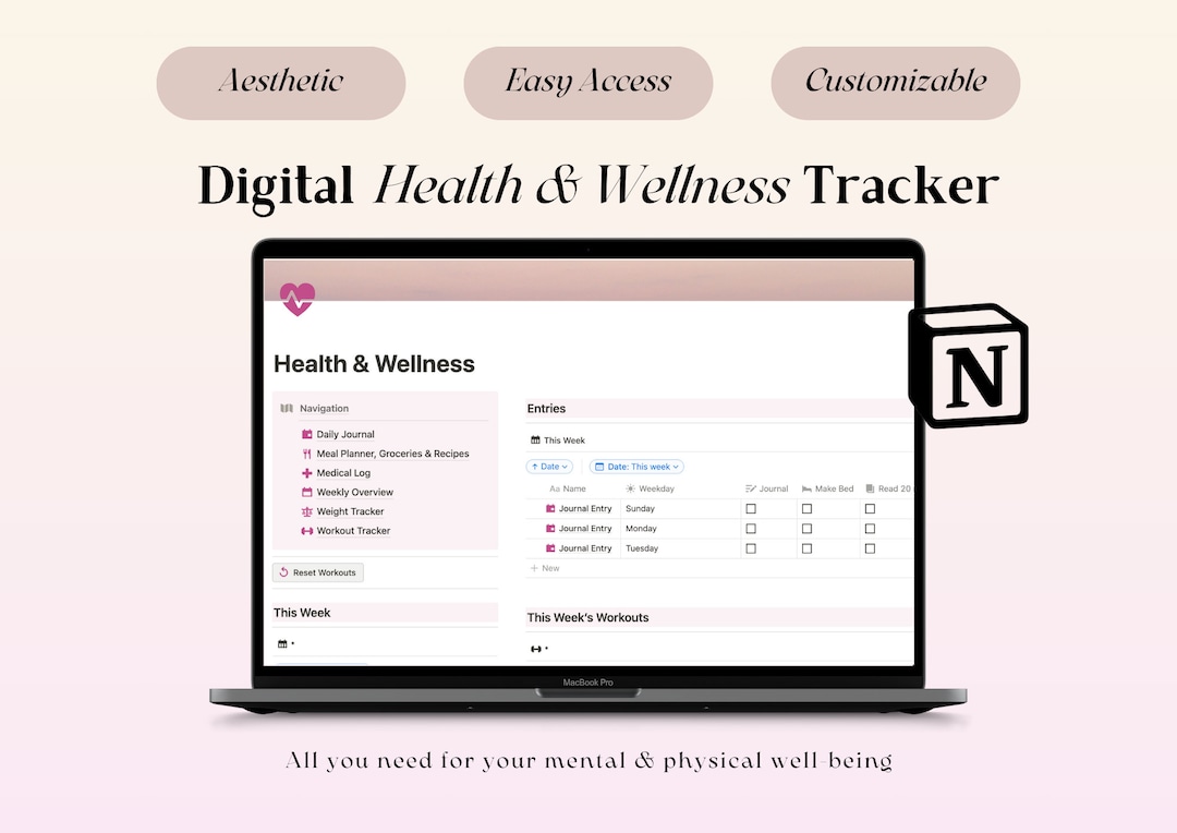 Notion Fitness Tracker Template, Gym Journal, Health and Wellness ...