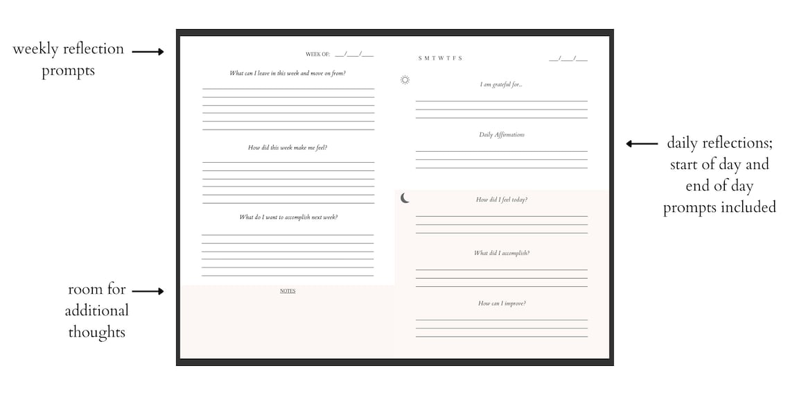 Gratitude Journal: Self-reflection Prompts, Undated (digital) - Etsy
