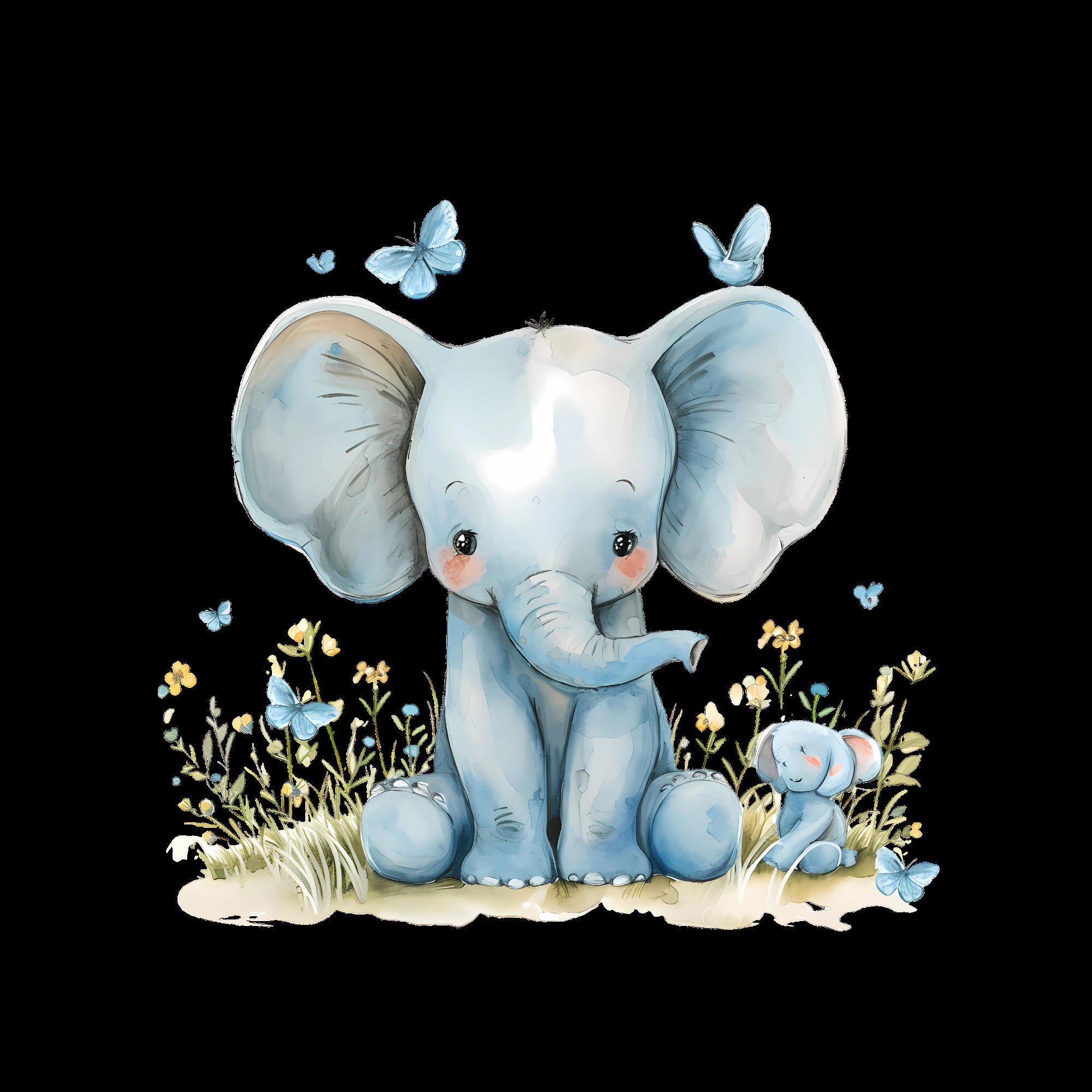 Cute Blue Elephant Watercolor Clipart, Baby Shower Graphics PNG, Baby ...