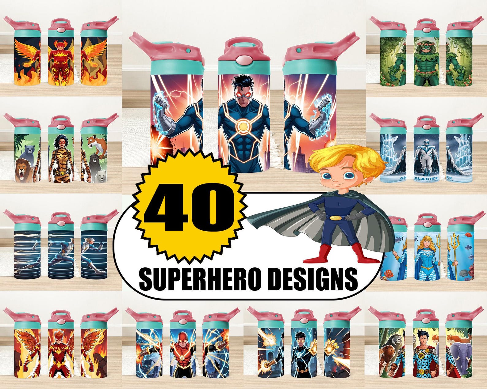 Superhero Sippy Cup Tumbler Wrap Designs: 12 Oz Bundle (digital ...