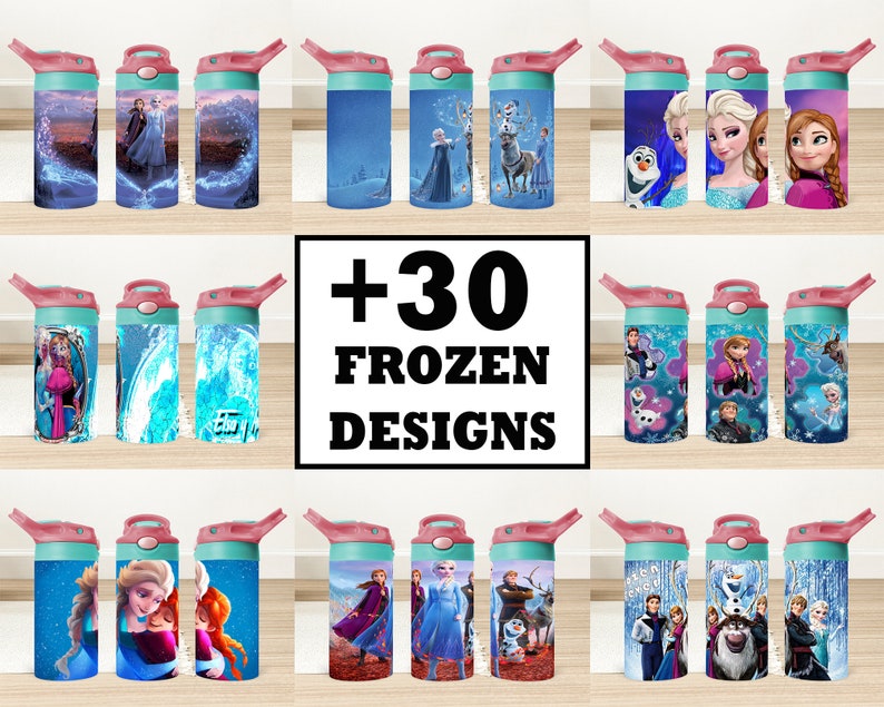 Frozen Sippy Cup Tumbler Wrap Design Bundle: Princess Cartoon PNG ...