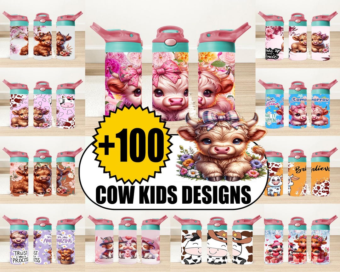Cow 12 Oz Flip Top Tumbler Bundle, Cute Cow 12 Oz Kid Water Bottle ...