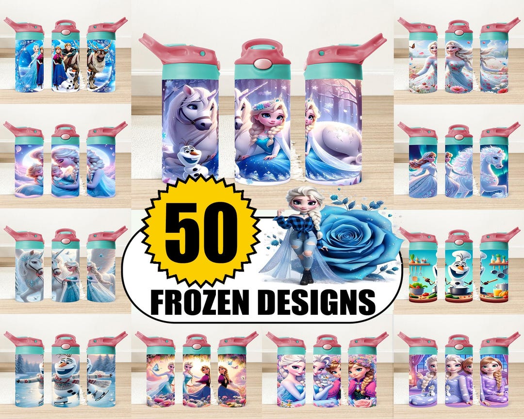 50+ Frozen Sippy Cup Tumbler Wrap Designs: Princess Cartoon (digital ...