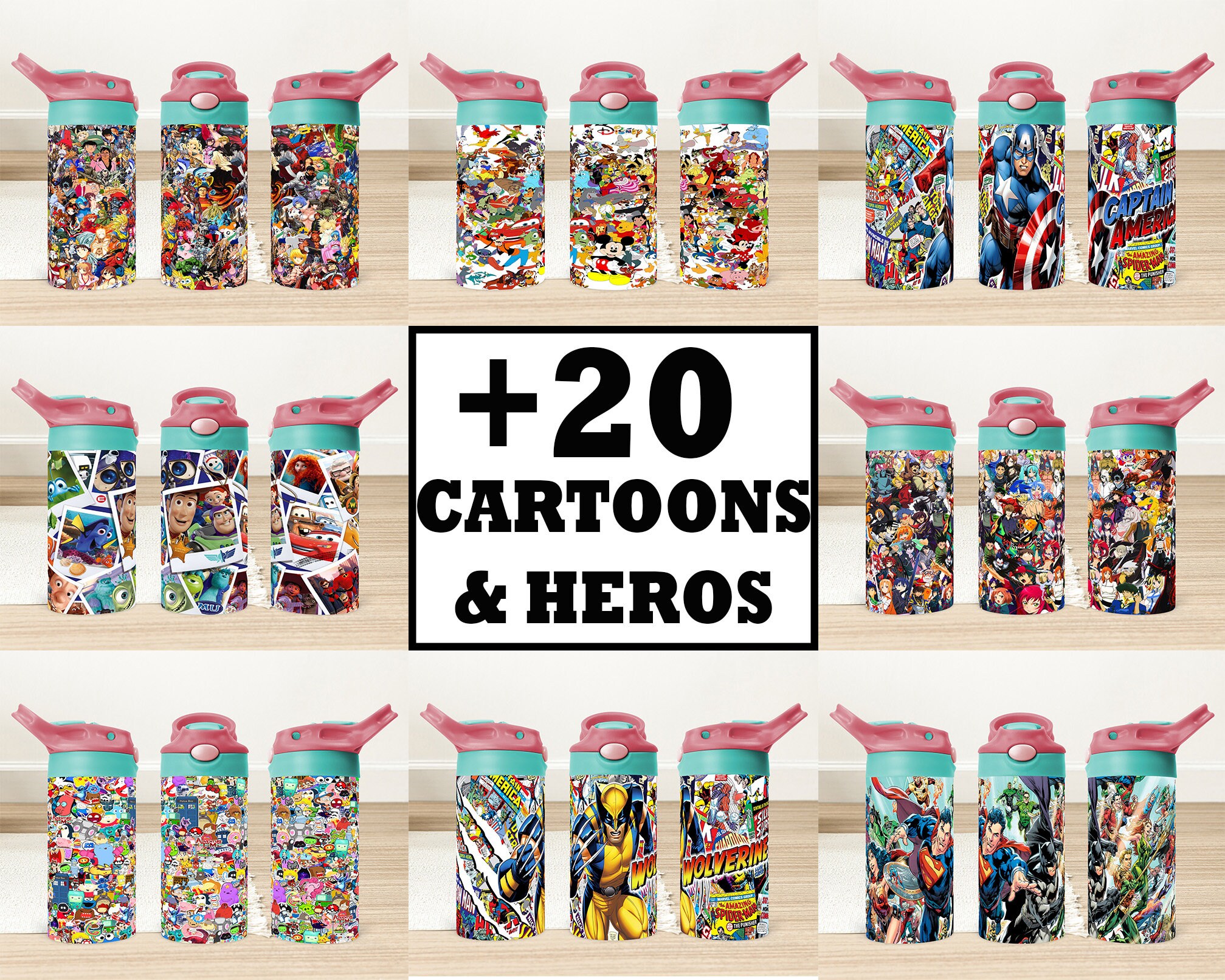 Superhero Sippy Cup Tumbler Wrap Designs: 12 Oz Bundle (digital ...