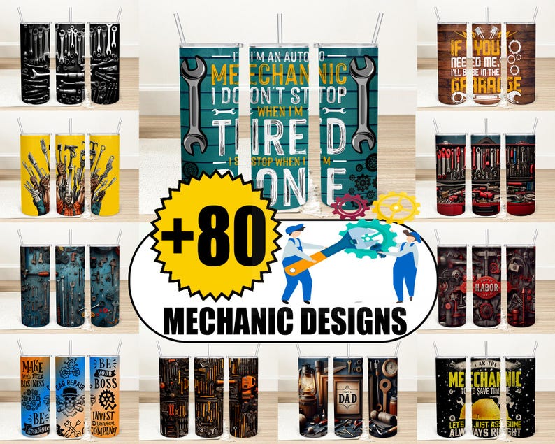 80+ Mechanic Tumbler Wrap Bundle – Garage Life 20oz Skinny Tumbler ...