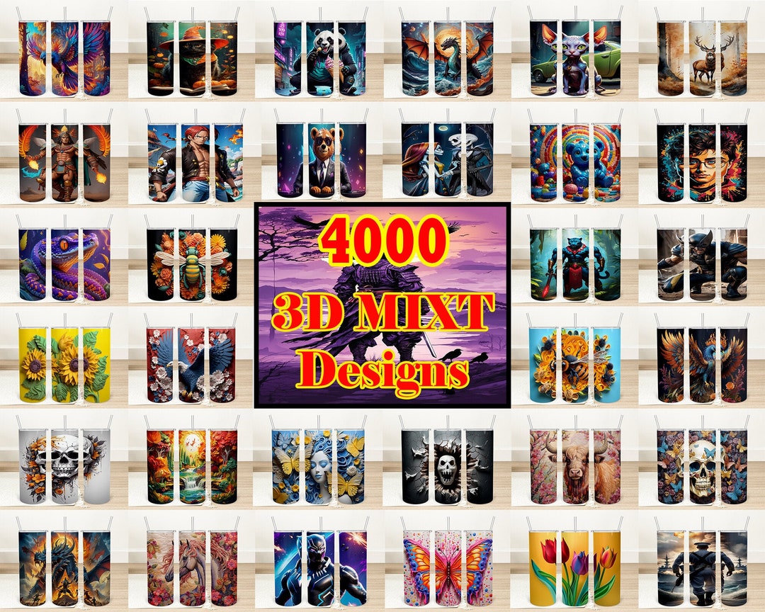 4000 Cartoons 20oz Tumbler Wrap Png Bundle, 3D Cartoon Inflated 20oz ...