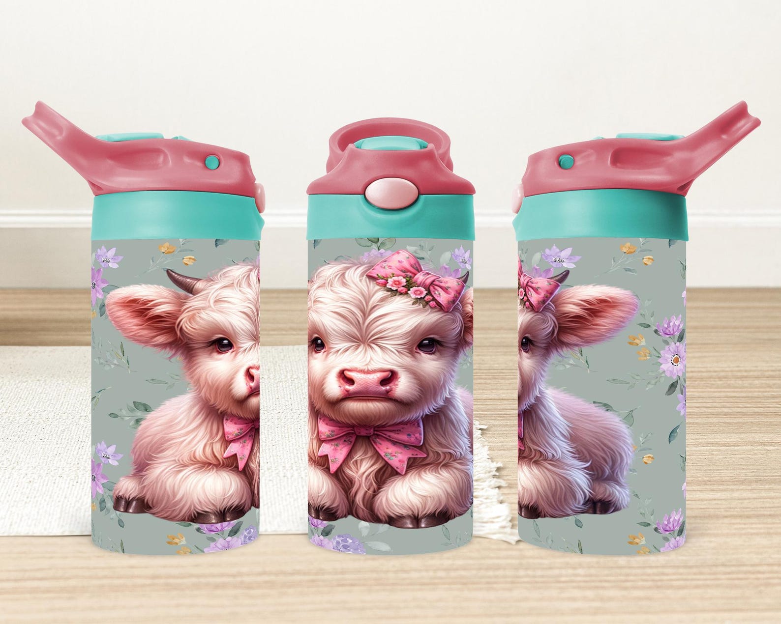 Pink Highland Cow Sippy Cup Wrap: 12oz Kids Tumbler (digital Download ...