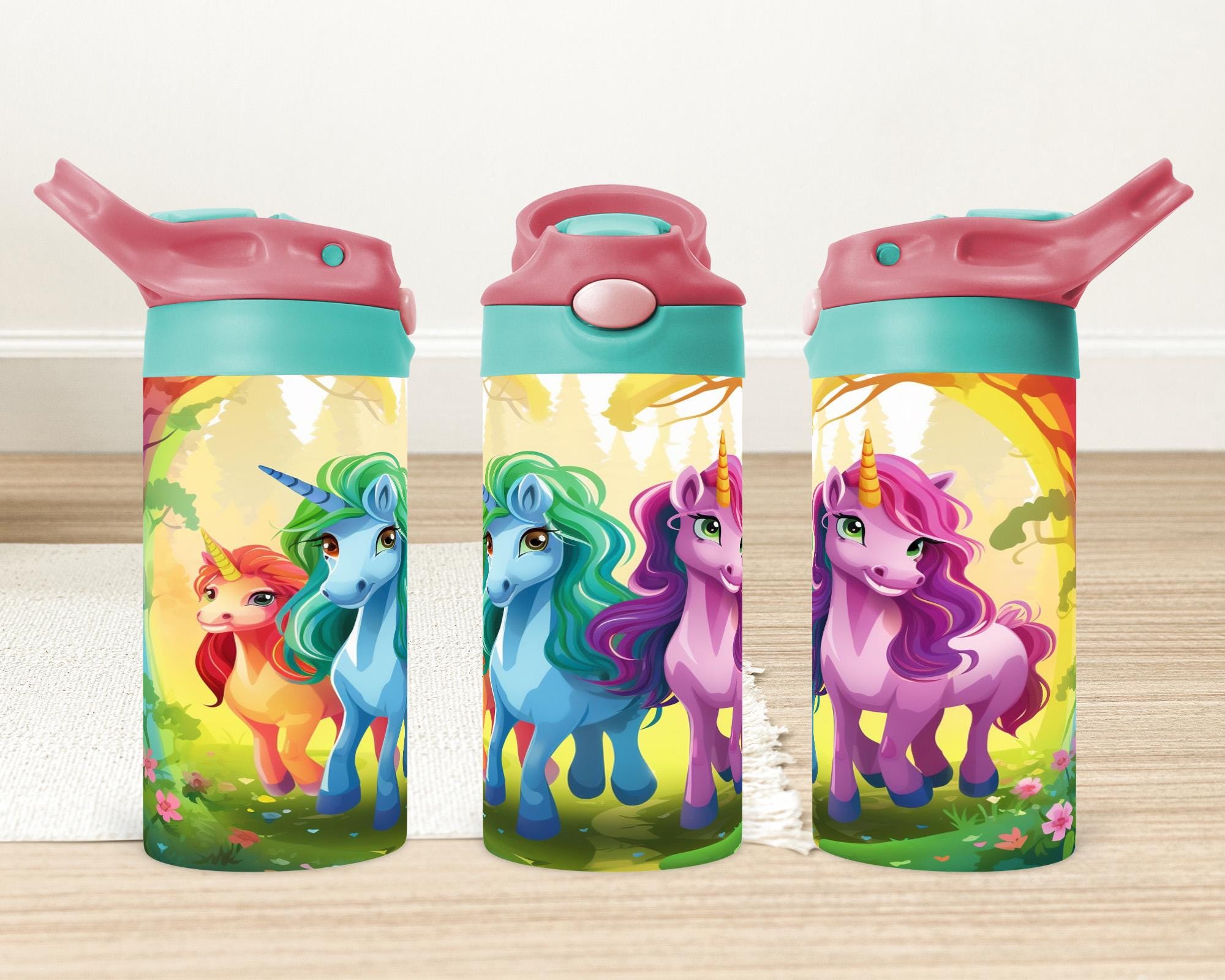 Unicorn Kids Tumbler Wrap: Colorful Pony 12oz Sippy Cup (digital ...