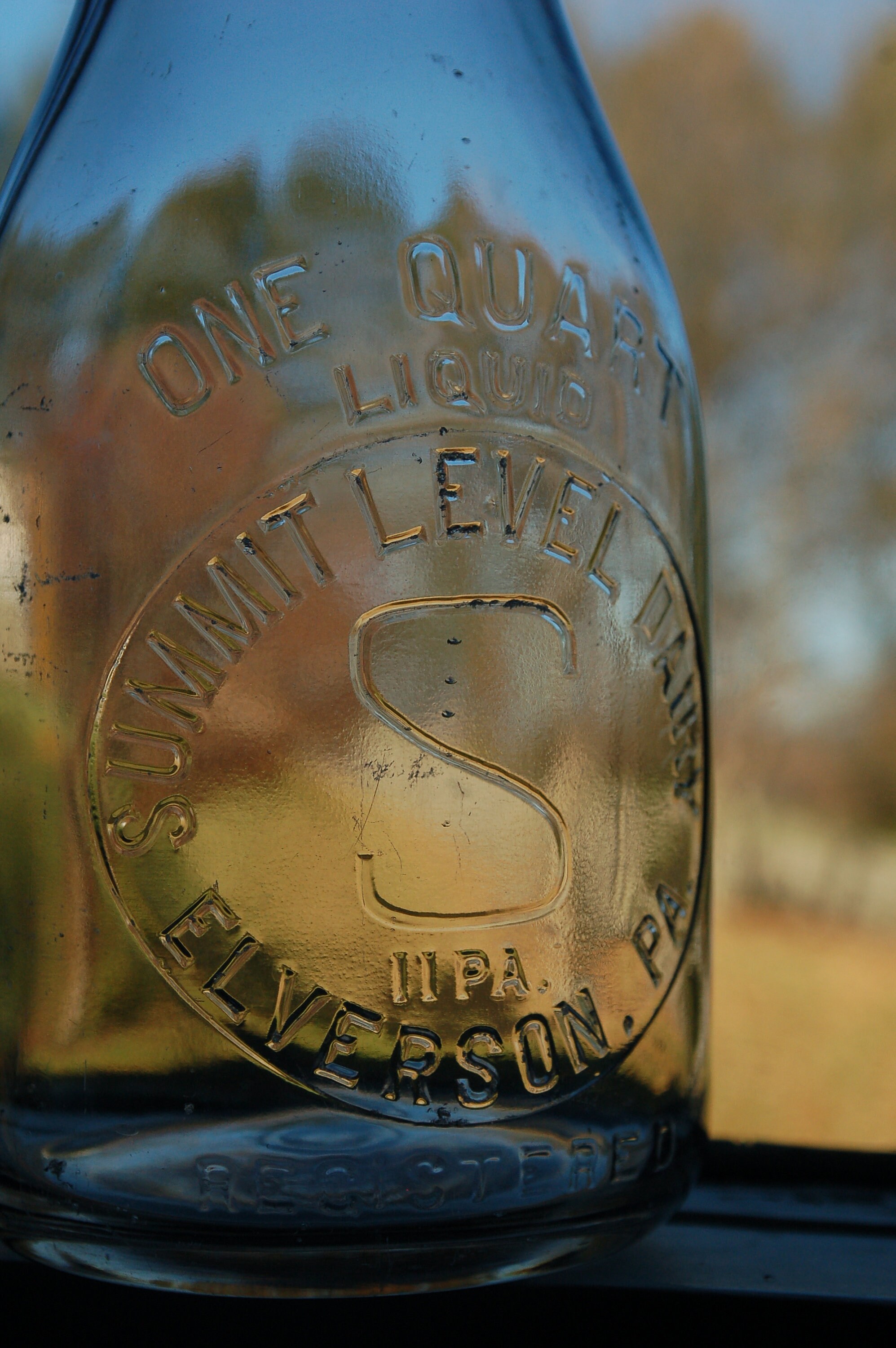 Vintage Antique Milk Bottle, Elverson PA, Quart, Embossed Summit Level ...