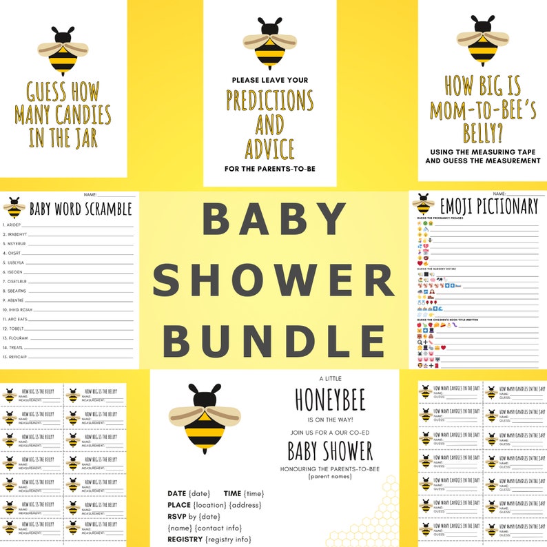 Honey Bee Theme Editable Baby Shower Bundle - Etsy