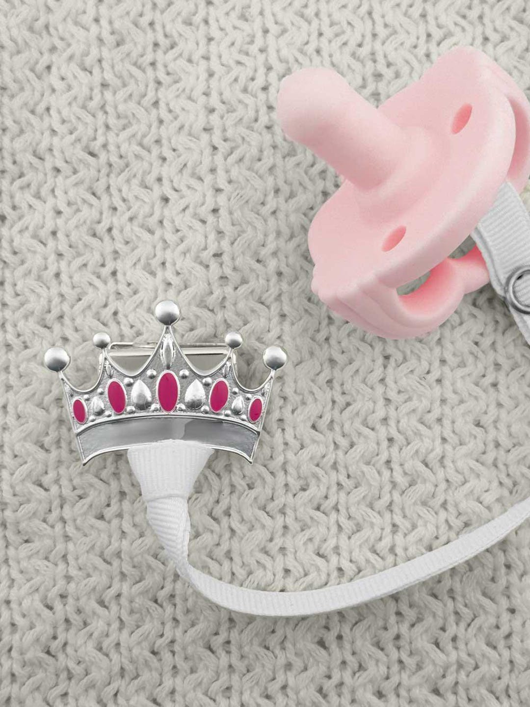 Princess Tiara Silver Pacifier Clip - Silver-plated With Pink Enamel ...