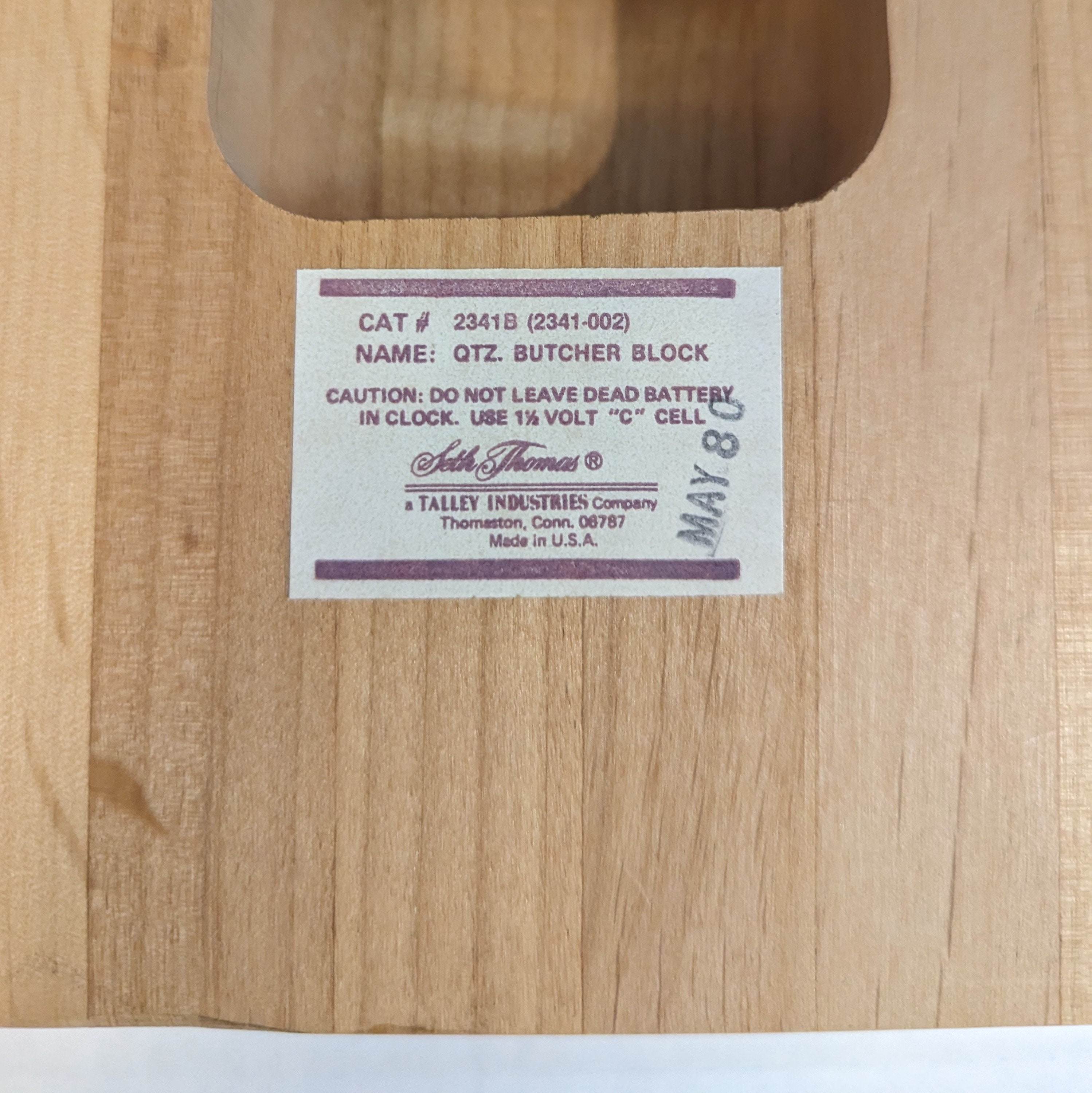 Vintage Seth Thomas Butcher Block Clock Made in USA 1980, Solid Wood ...