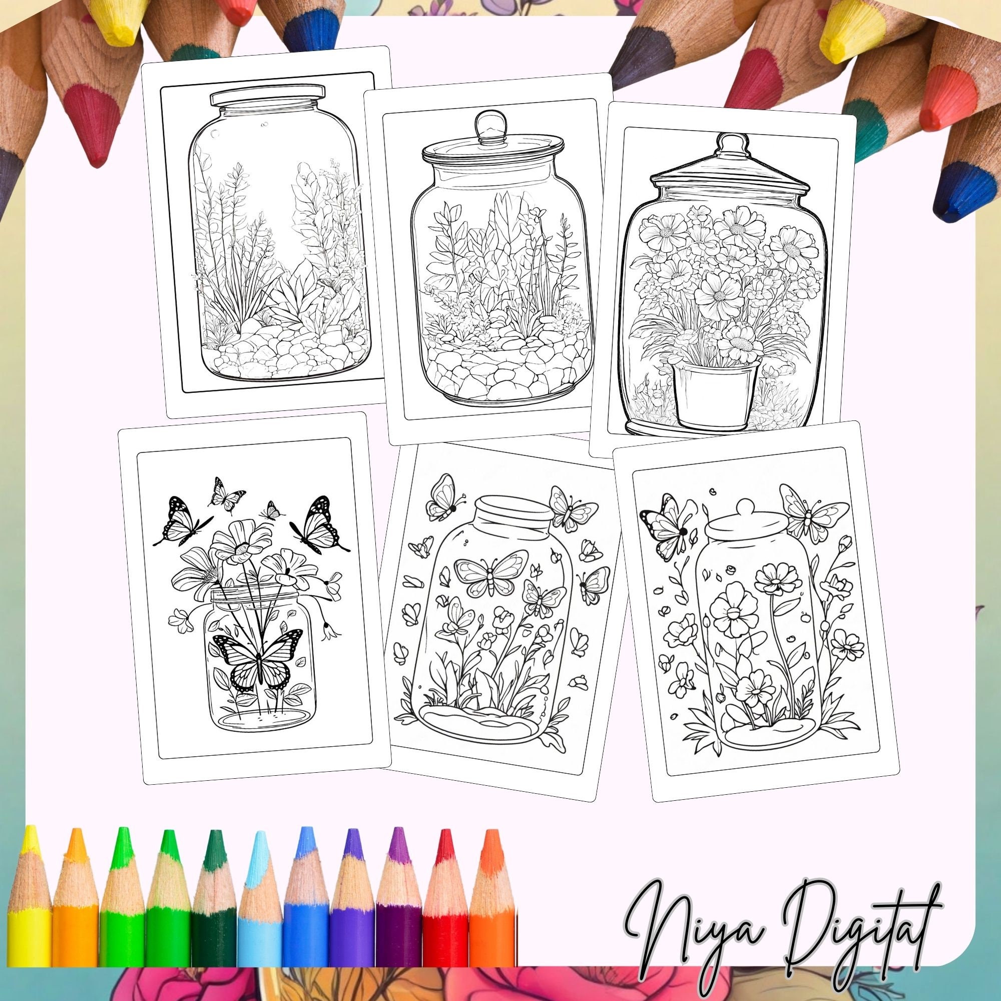 10 Flower & Butterfly Themed Coloring Books Part 1 Intricate Adult ...