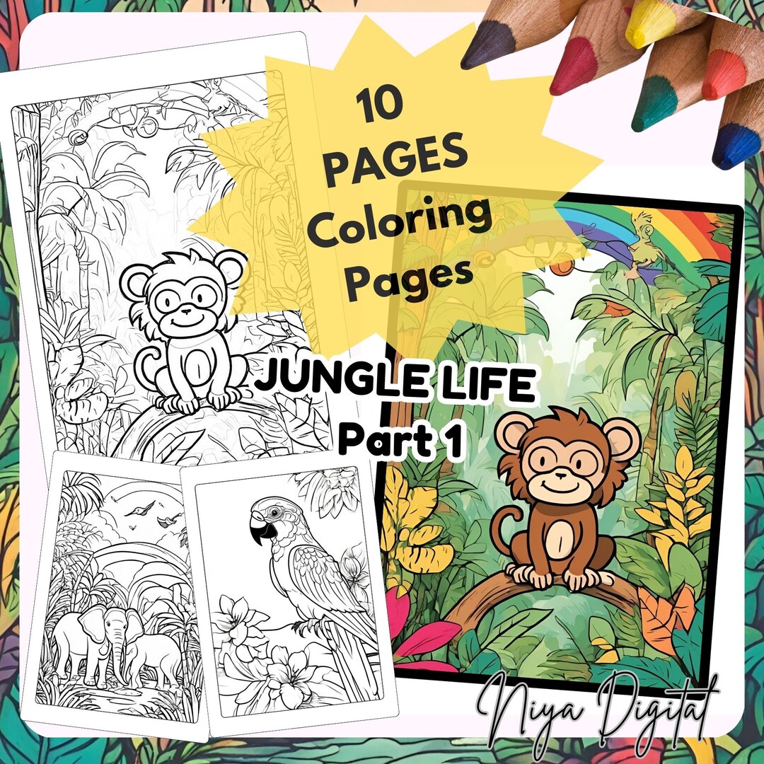 10 Jungle Themed Coloring Books Part 1 Intricate Adult Coloring Pages ...
