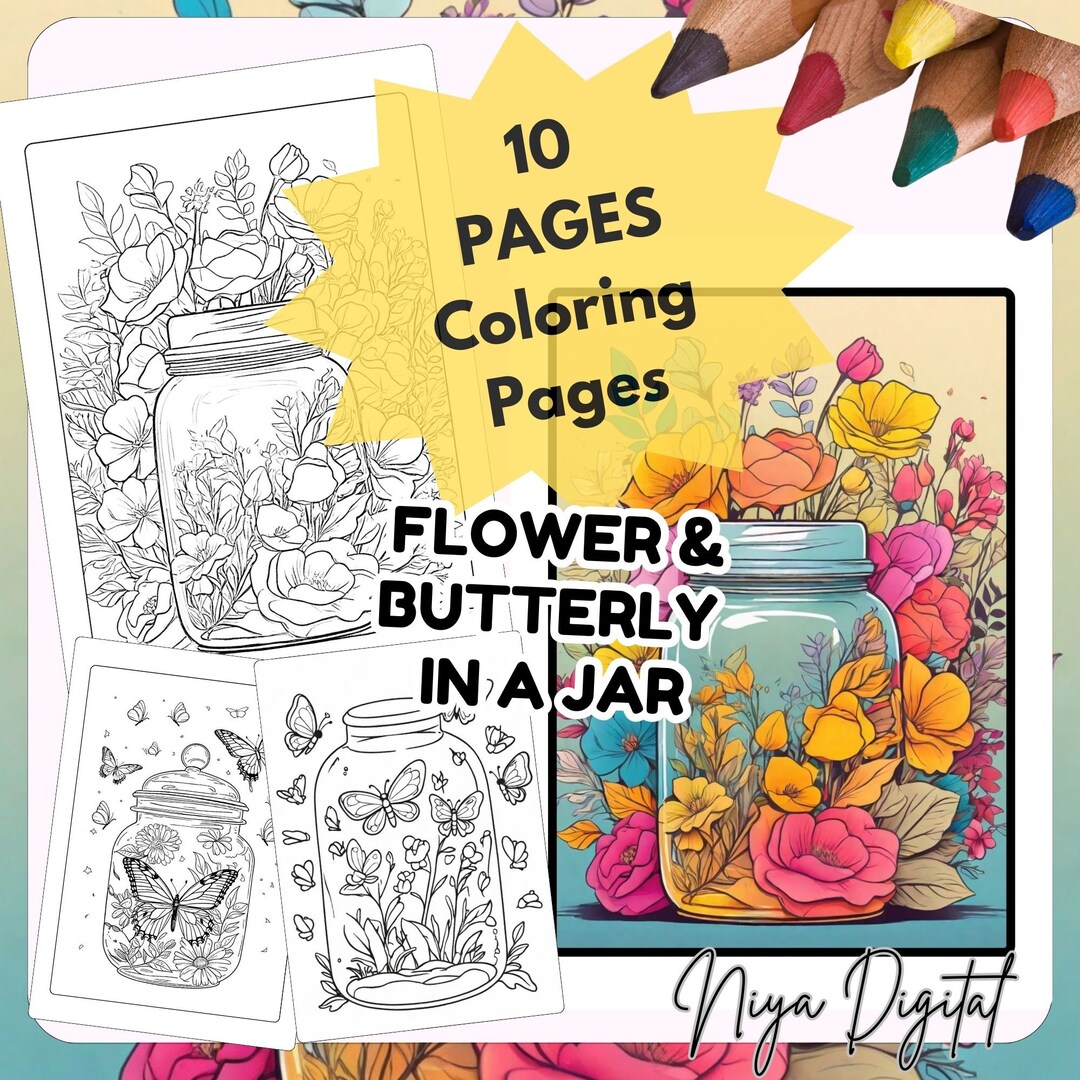 10 Flower & Butterfly Themed Coloring Books Part 1 Intricate Adult ...