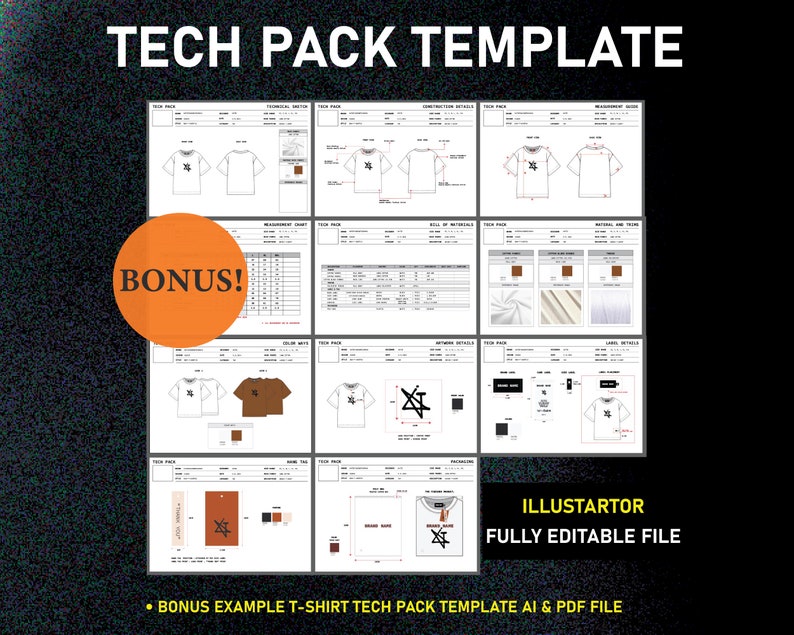 T-shirt Tech Pack Template: Fashion Design Vector Mockup (illustrator ...