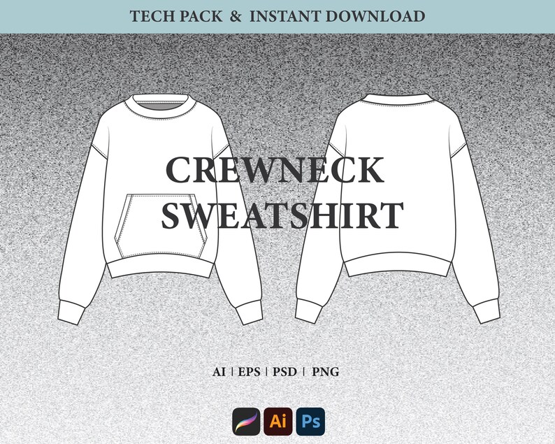 Crewneck Sweatshirt Mockup Tech Pack Streetwear Vector Mockup Blank ...
